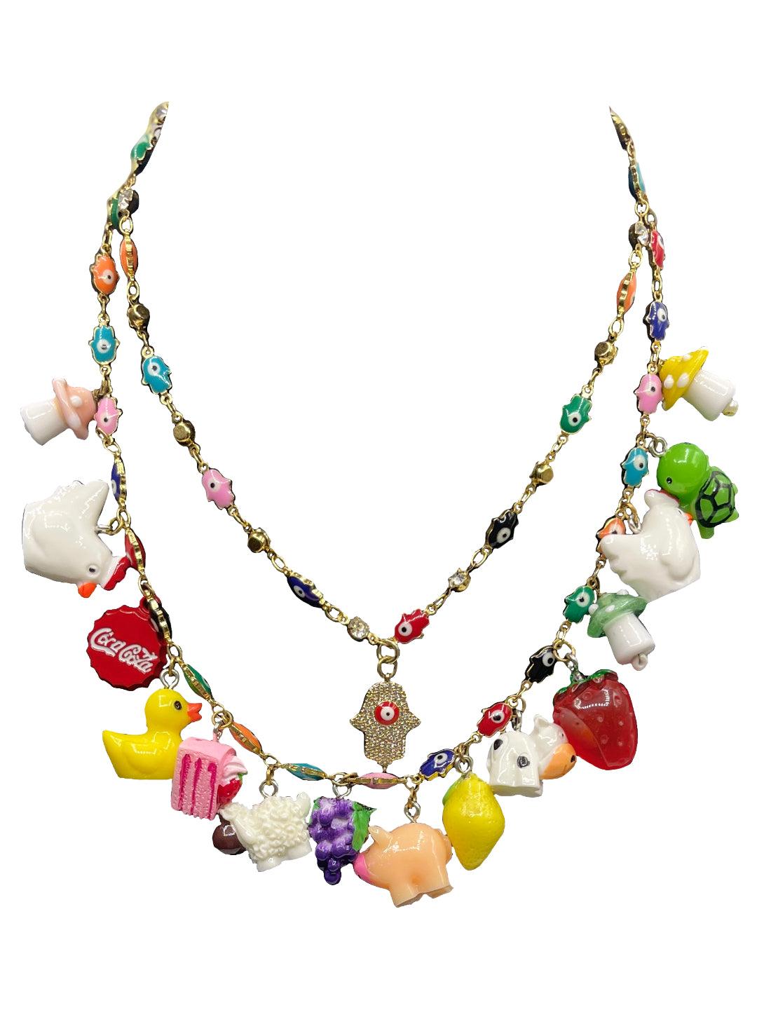 FATIMA DOUBLE CHARMED NECKLACE